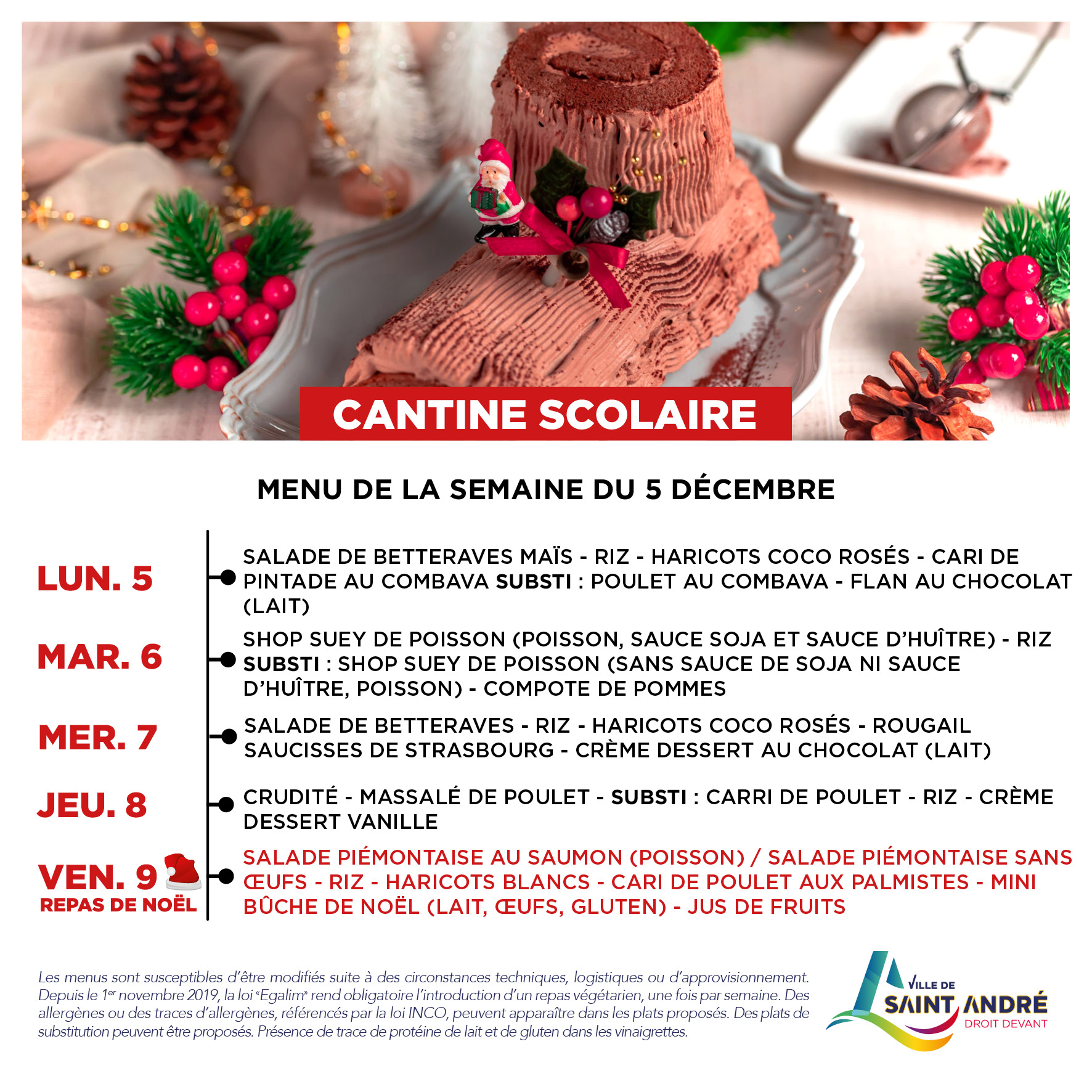 Menus de la semaine du 5 décembre 2022 - Saint-andré