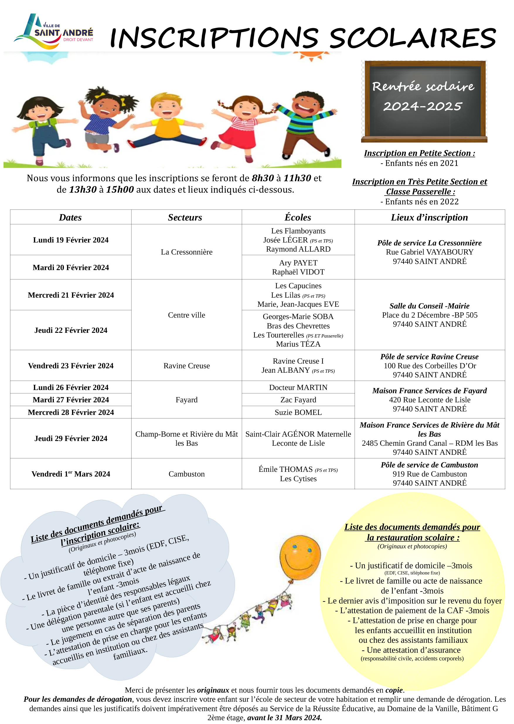 RENTRÉE SCOLAIRE 2024-2025 - Saint-andré